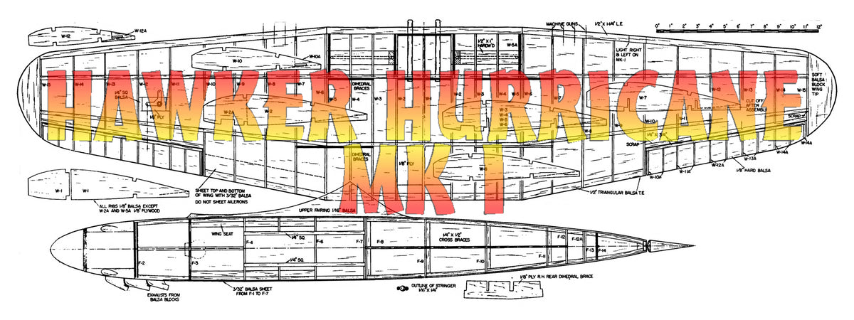 Full Size Printed Plans R/C Scale 1 ½” = 1’ Hawker "Hurricane" Mk-1 ...