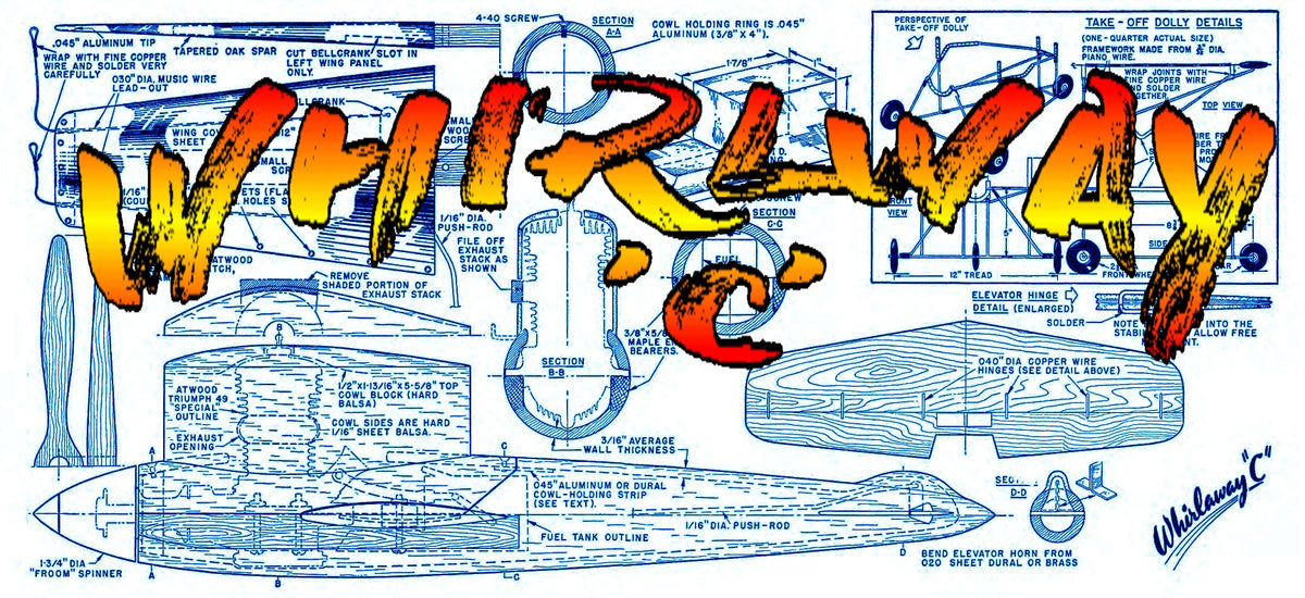 Full Size Printed Plan Control Line vintage Speed Plane Whirlaway C En ...