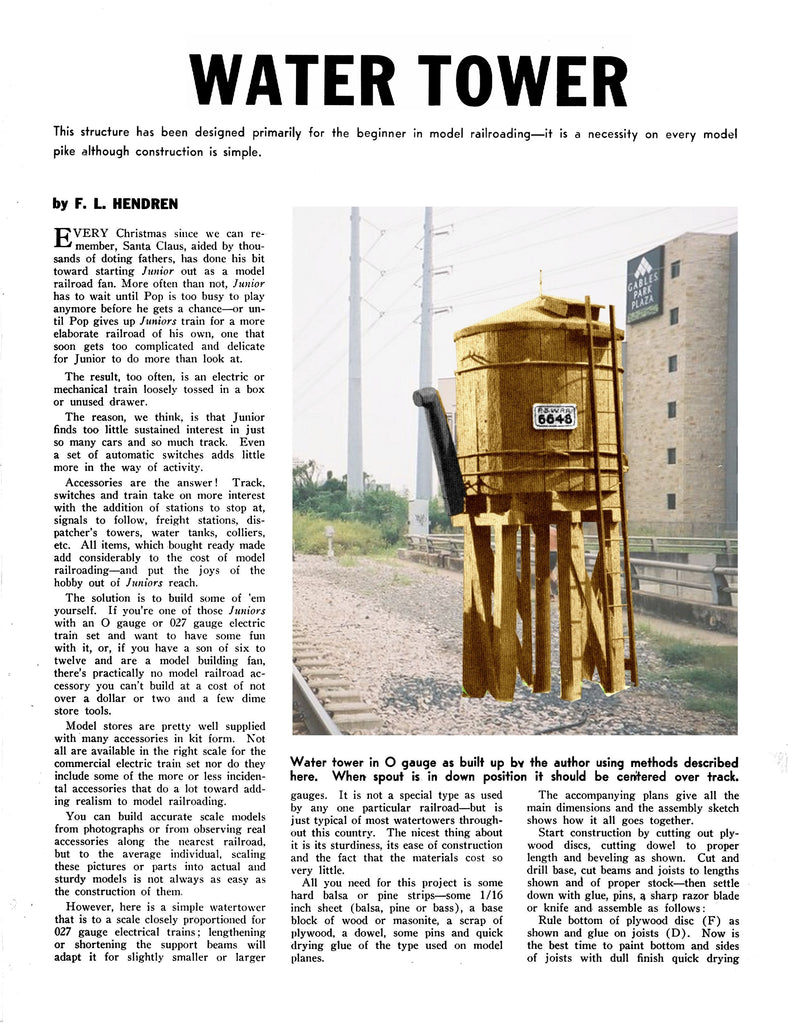 Full size printed plan WATER TOWER simple water tower that is to a sca ...