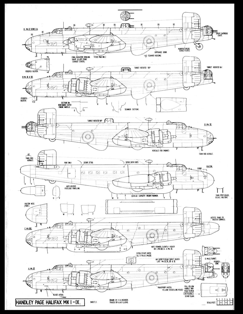 Full size Printed Plans Scale 1:24 Control Line Handley Page HALIFAX n ...