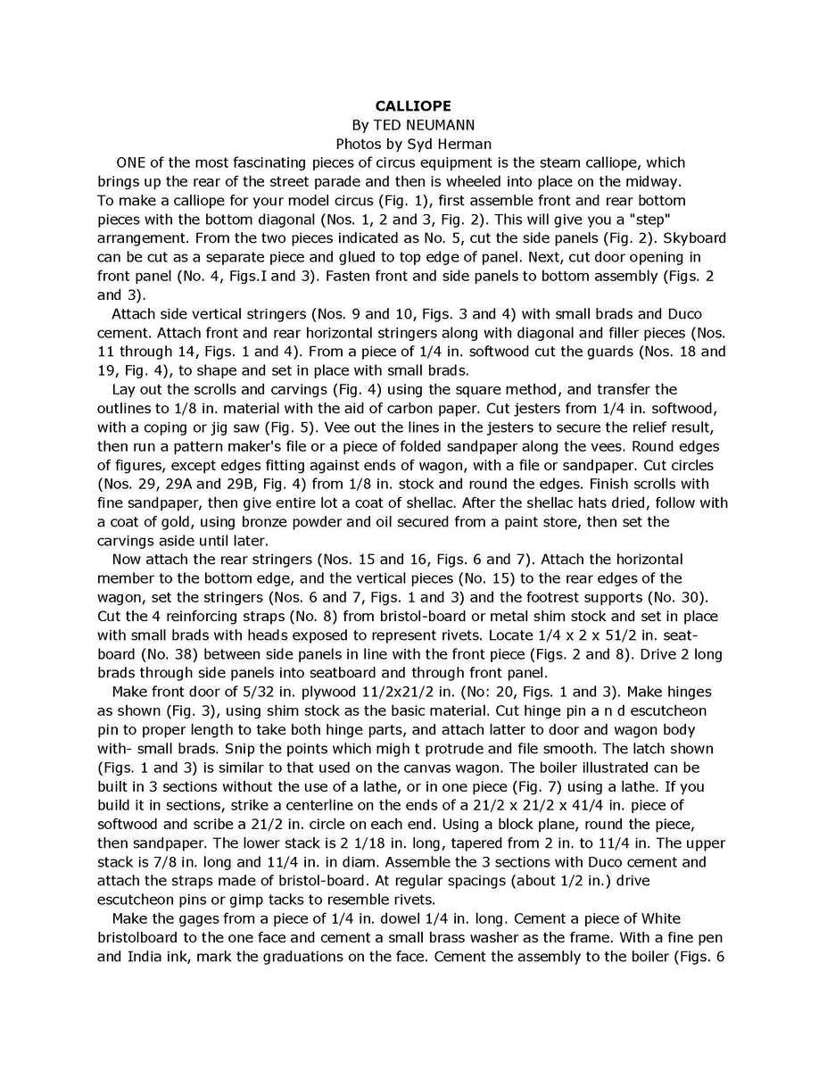 Full Size Printed Plans STEAM CALLIOPE SCALE 3/4" = 1' LENGTH 12 1/2 ...