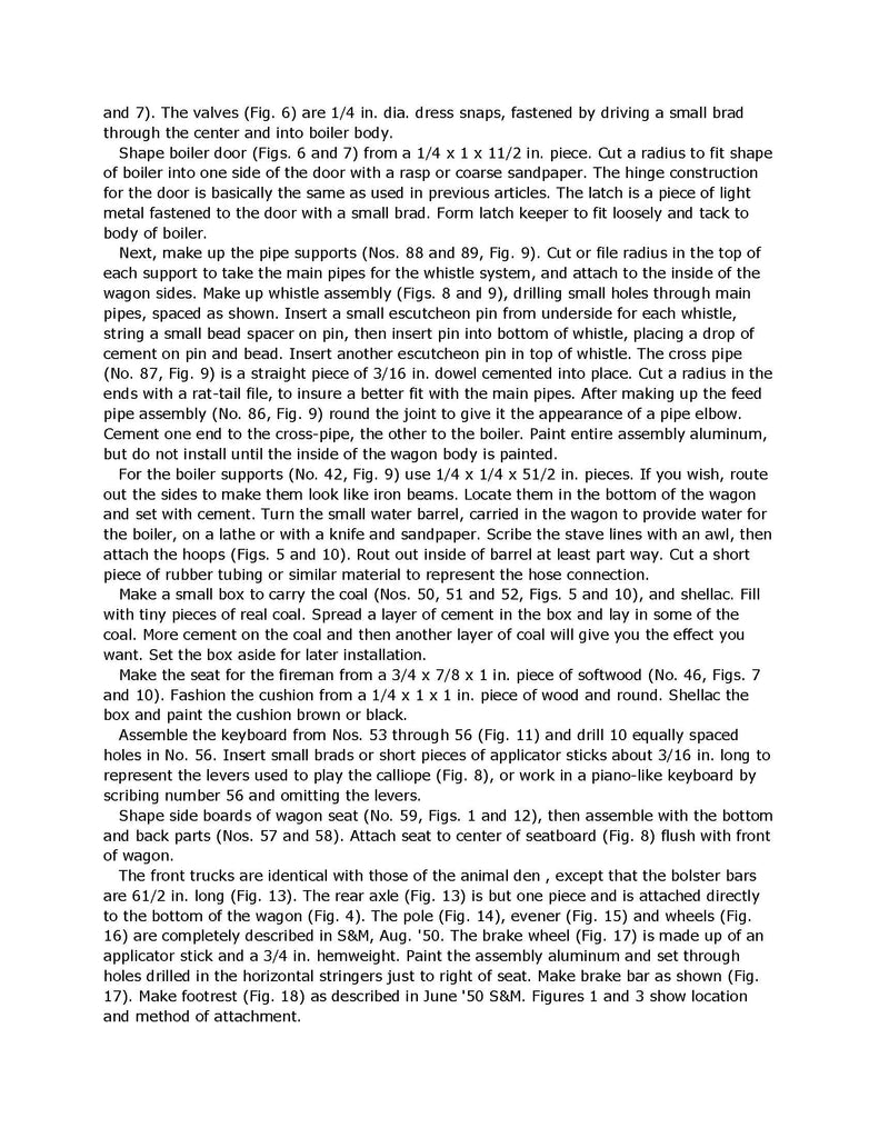 Full Size Printed Plans STEAM CALLIOPE SCALE 3/4" = 1' LENGTH 12 1/2 ...