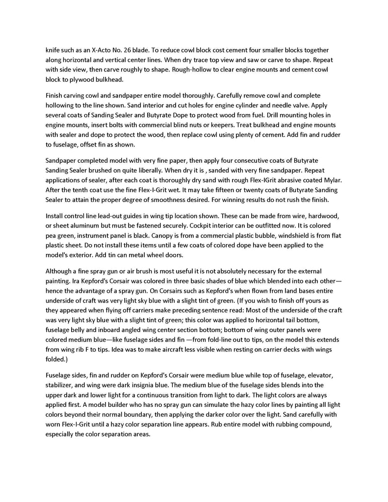 Full Size Printed Plans CONTROL LINE, SCALE 1:12, WING SPAN 41", CORSA ...