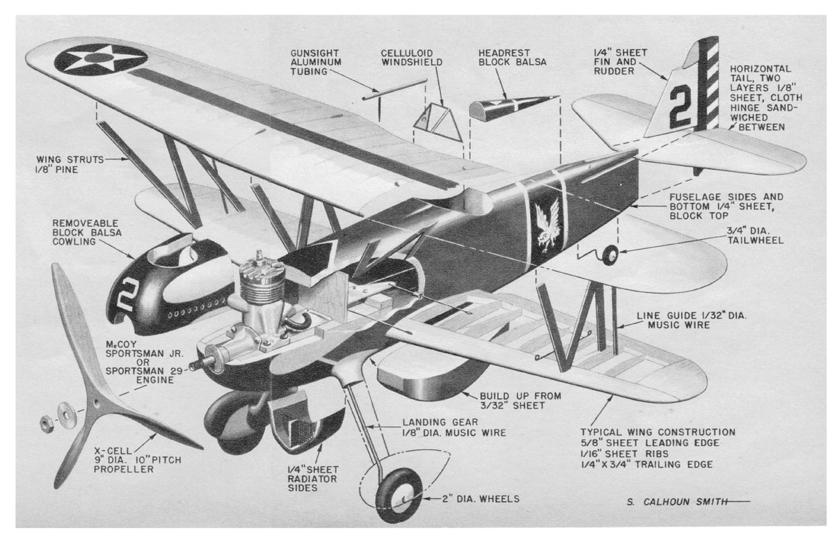 Full size Printed Plans Scale 1:12 Control line CURTISS P-6E For sport ...