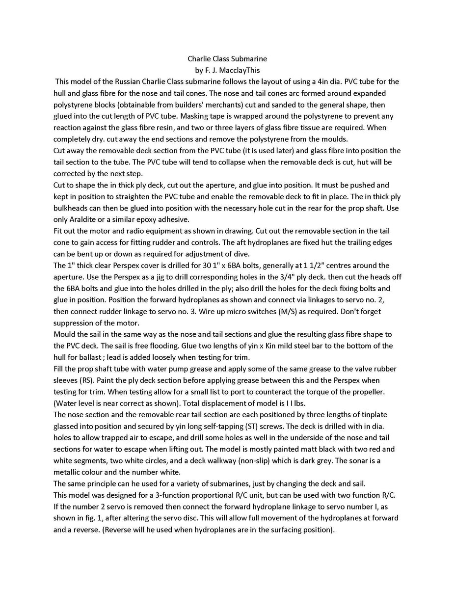 Full Size Printed Plan for Scale 1:96 40" Radio Control Russian Charli ...