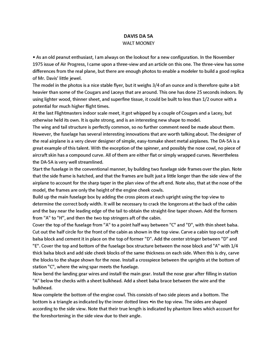 Full Size Printed Peanut Scale Plans DAVIS DA-5A t's above average in ...