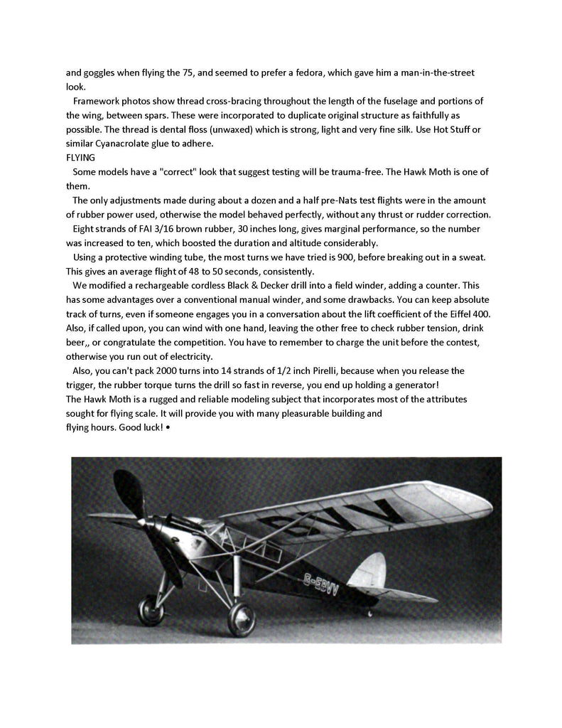 Full Size Printed Plans DE HAVILLAND "HAWK MOTH” Scale 1:12 (1”=1ft) W ...