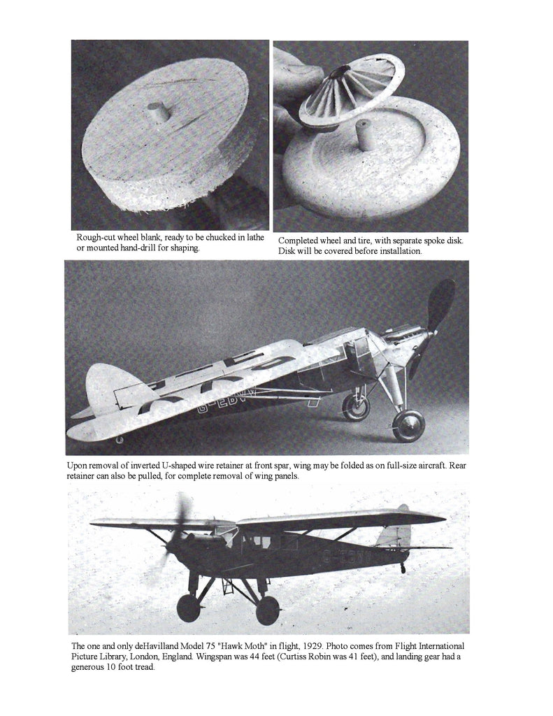 Full Size Printed Plans DE HAVILLAND "HAWK MOTH” Scale 1:12 (1”=1ft) W ...