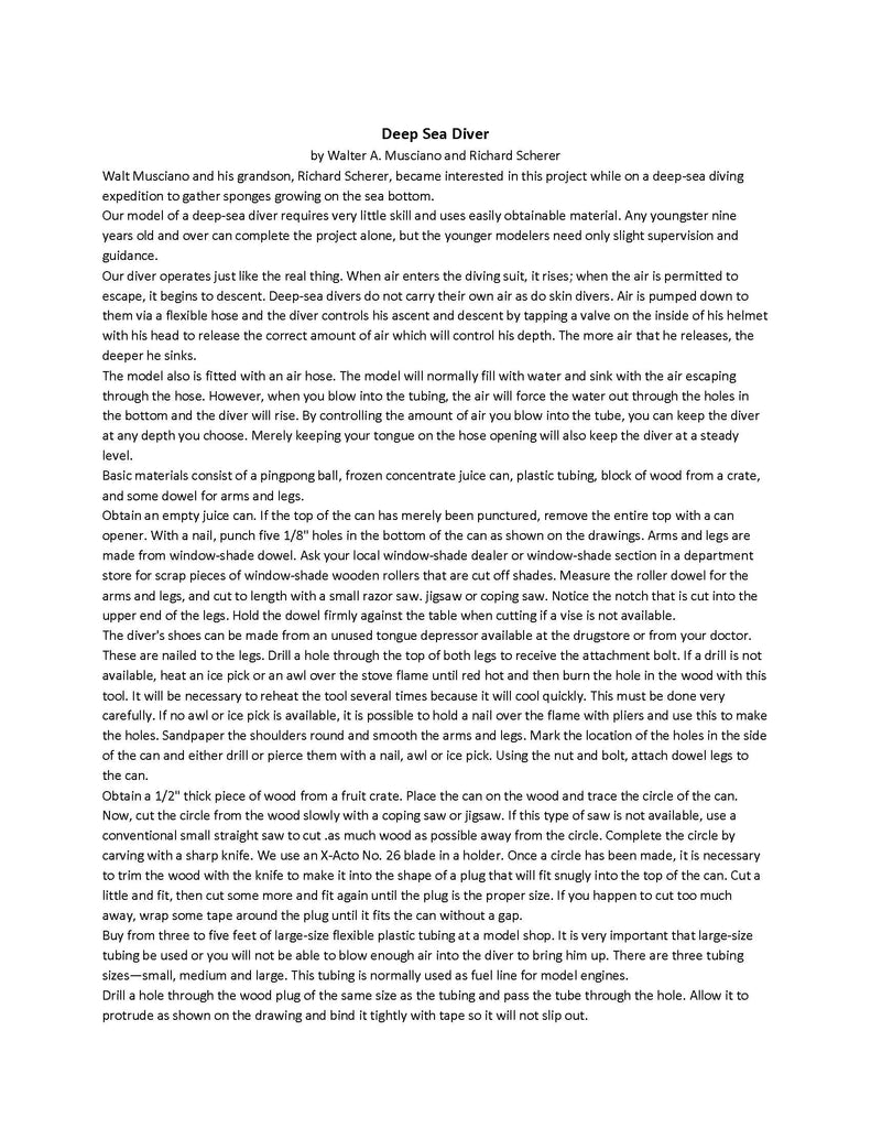 Full size plan and article H 8 ¼” W 4” DEEP SEA DIVER for nine years a ...