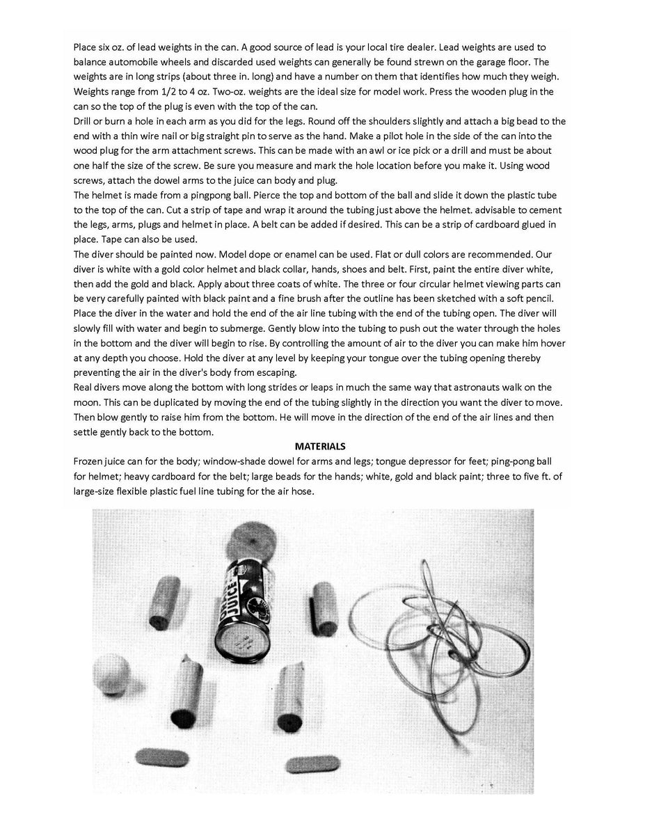 Full size plan and article H 8 ¼” W 4” DEEP SEA DIVER for nine years a ...