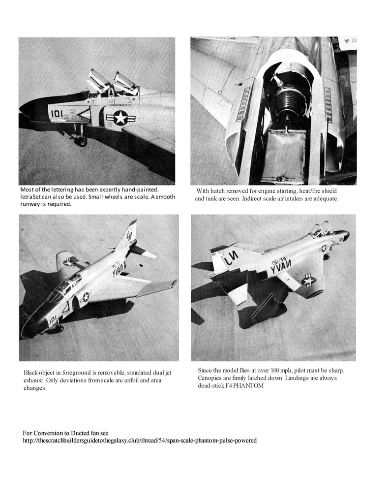 Full size printed F 4 PHANTOM plans vintage 1970 Radio or Control line ...