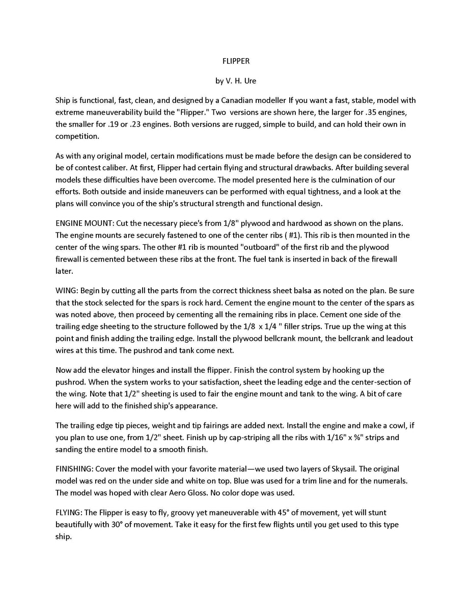 Full Size Printed Plan & Building Notes Two Sizes FAI Combat *FLIPPER ...