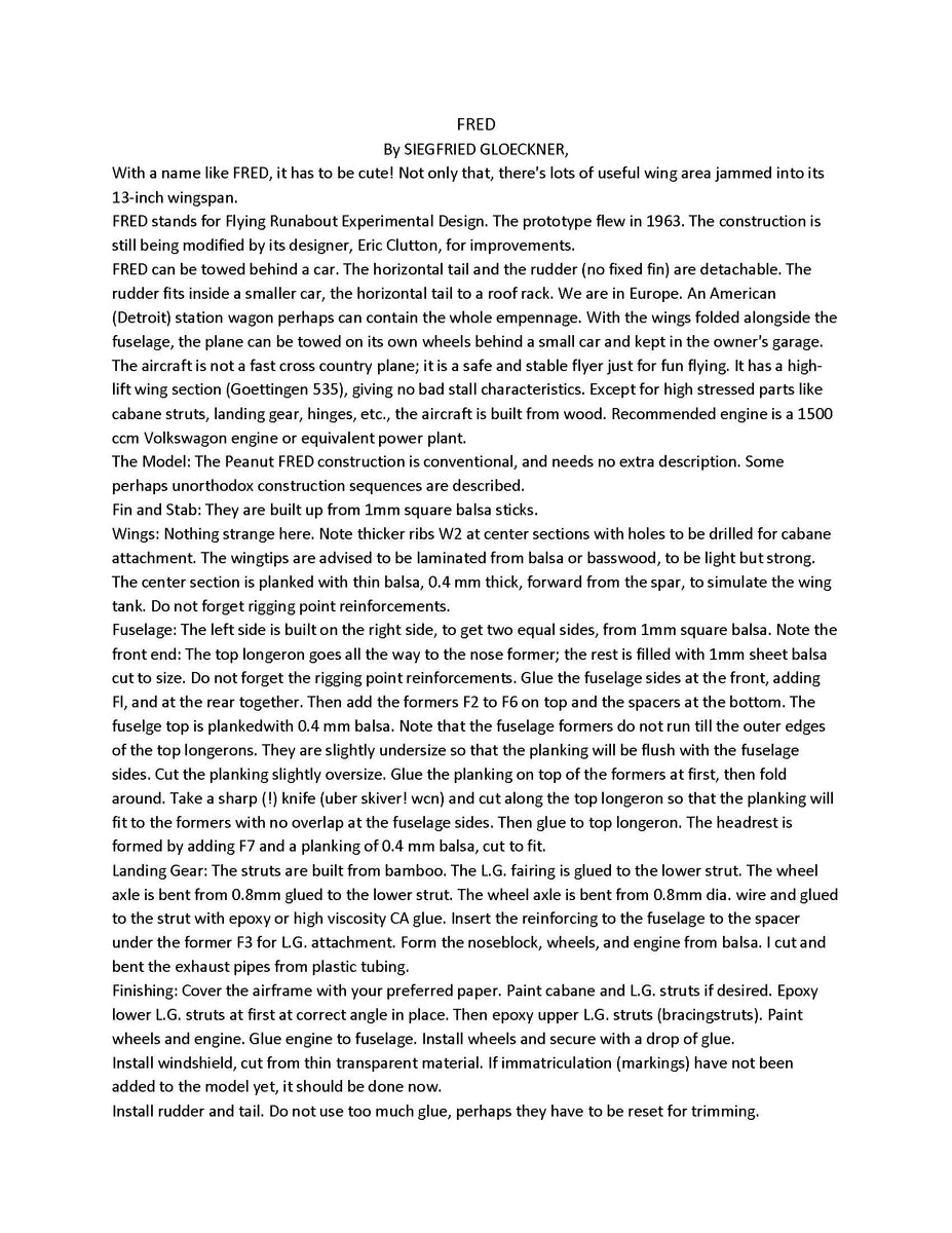 Full size printed plans vintaage 1982 "FRED" unorthodox construction s ...