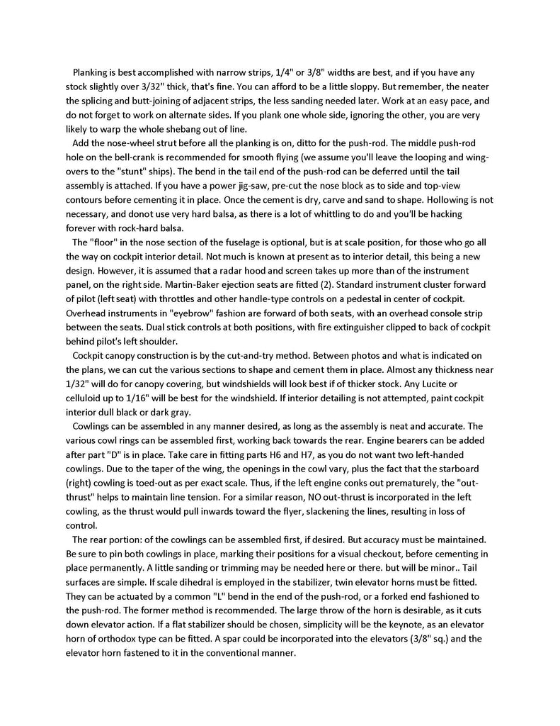 FULL SIZE PLANS Control Line Scale 7/8”=1’ Wingspan 37” Two .15 Eng Gr ...