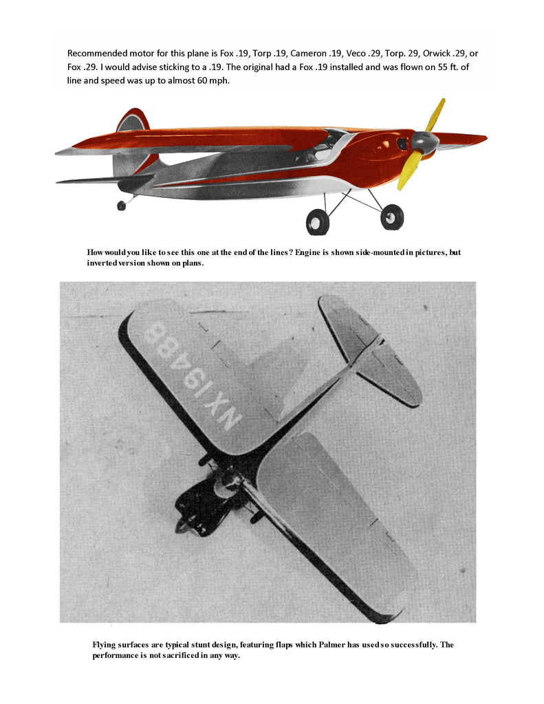 Full size printed plan Vintage 1954 Control Line Stunter HI BOY! accom ...