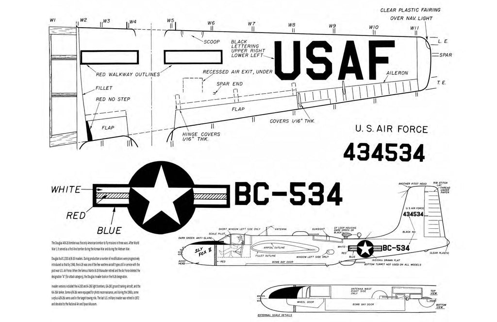 Full size Printed Plans Scale 1:16 Control line DOUGLAS B 26 INVADER s ...