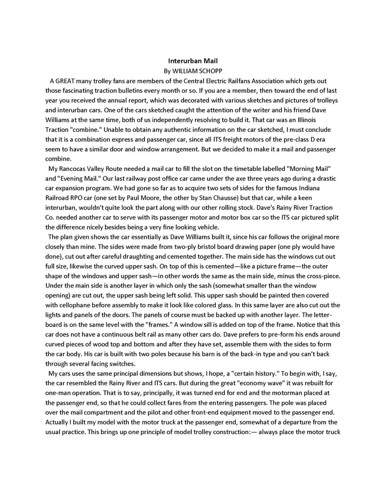 Full size printed plan O GAUGE TROLLEY Interurban Mail A 1945 PLAN ...