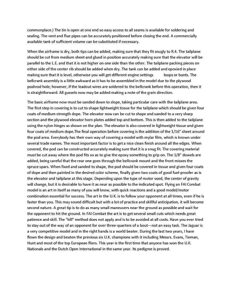 Full Size Printed Plan & Building Notes English-style FAI combat *JAGU ...