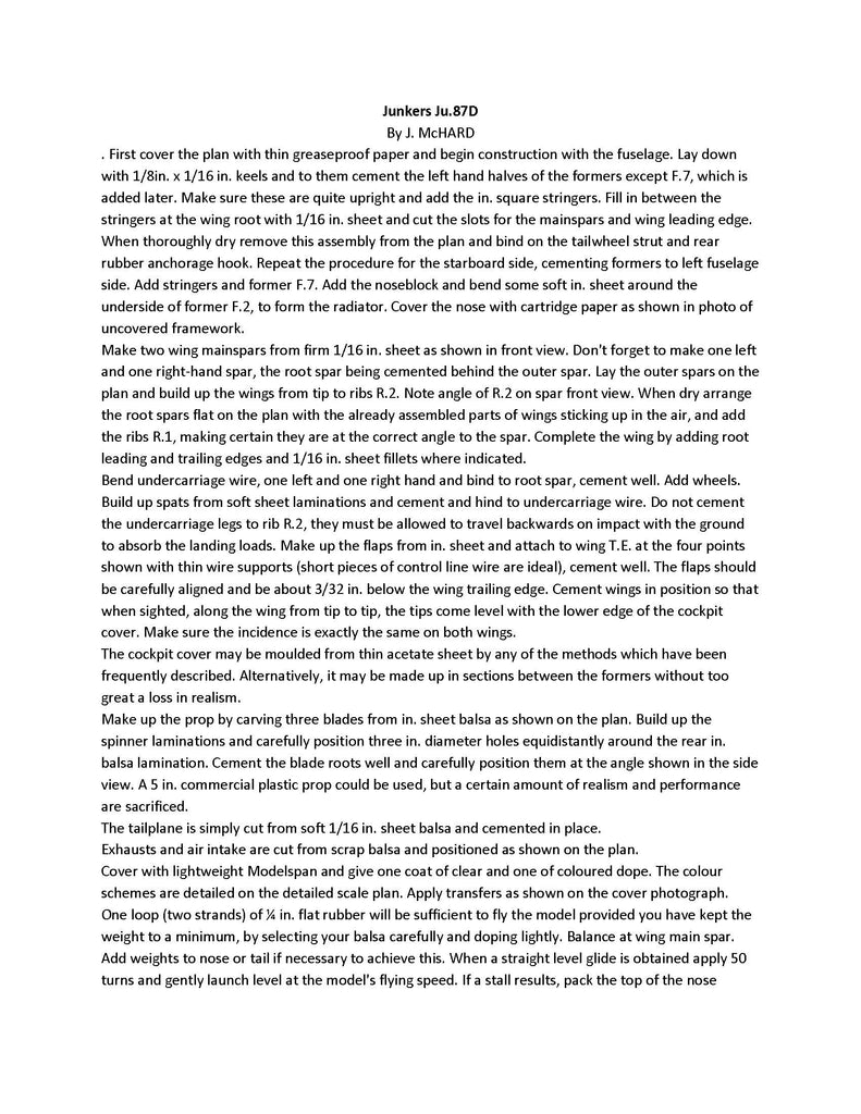 Full size printed plan and Building notes Junkers Ju.87D Scale 1:32 (3 ...