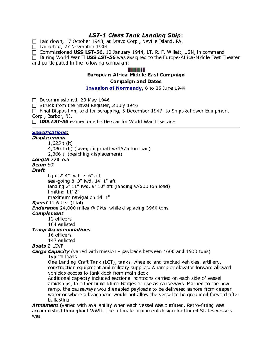 Full size Printed Plans LST-1 Class Tank Landing Ship Scale 1:96 Suita ...