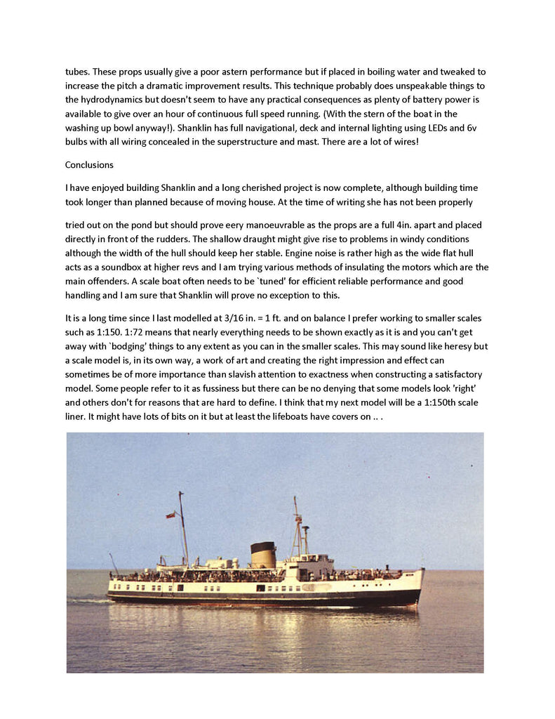 Full size printed plan Passenger Ferry M.V. SHANKLIN Scale 1:72 suitab ...