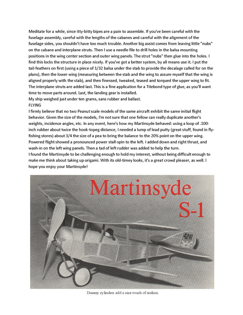 Full size printed plans Peanut Scale “Martinsyde S-1” makes it a fine ...