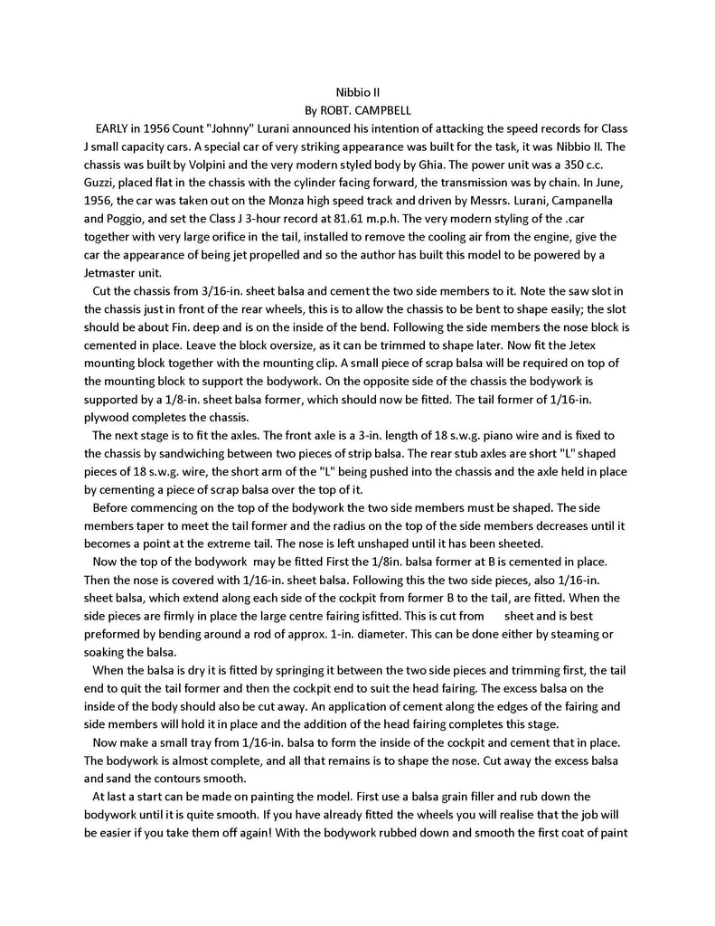 Full size printed plan Scale 1:24 Nibbio II speed records for Class J ...