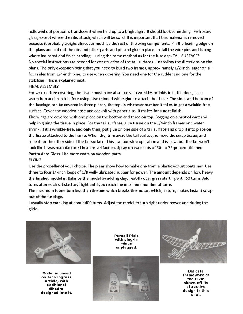 Full size printed plans Peanut Scale "PARNALL PIXIE" Build this two-se ...