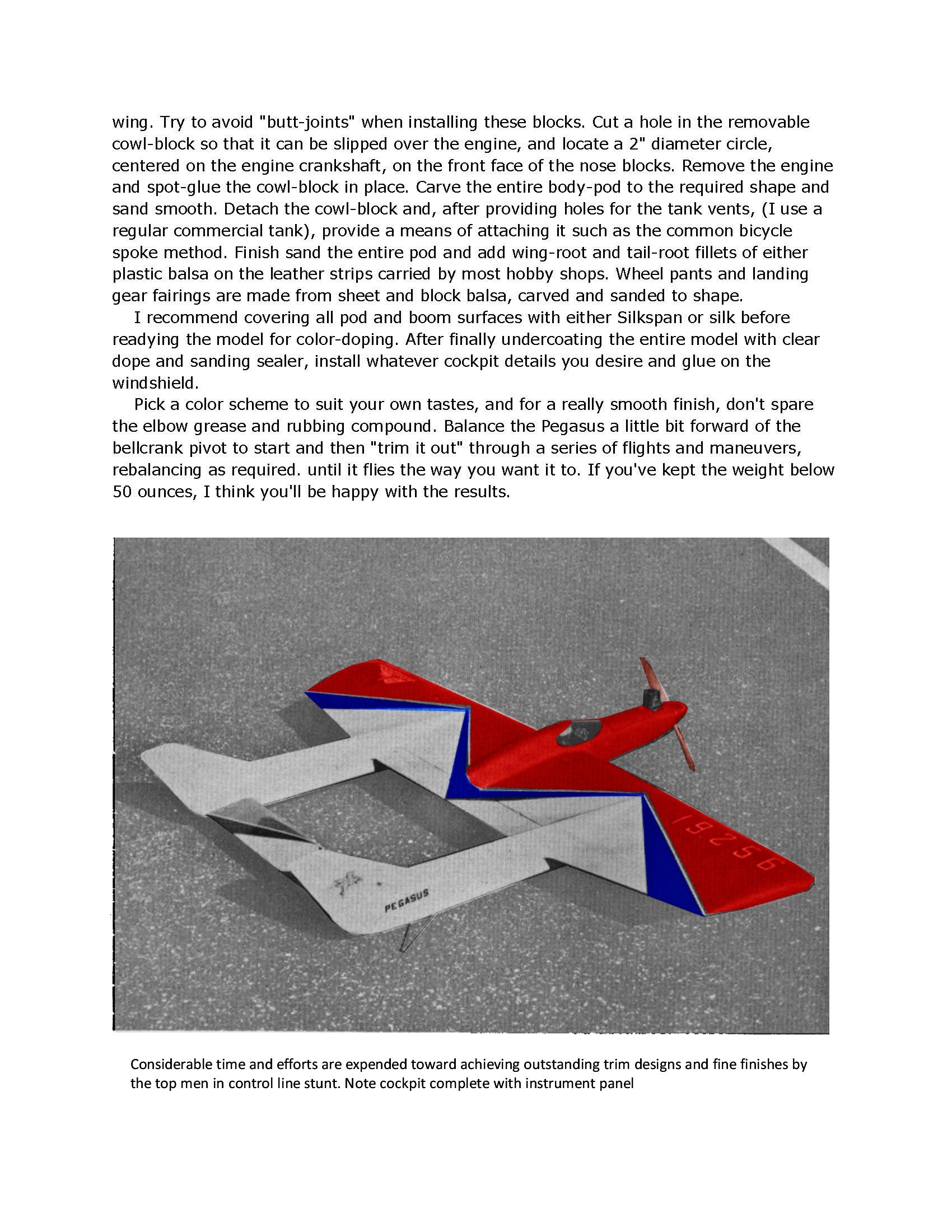 Full size printed plan Vintage 1964 Control Line Stunter .35 PEGASUS ...