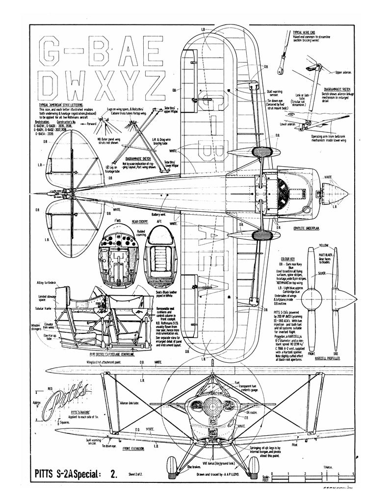Full size Printed Plans Scale 1:8 Control Line sport or stunt PITTS SP ...