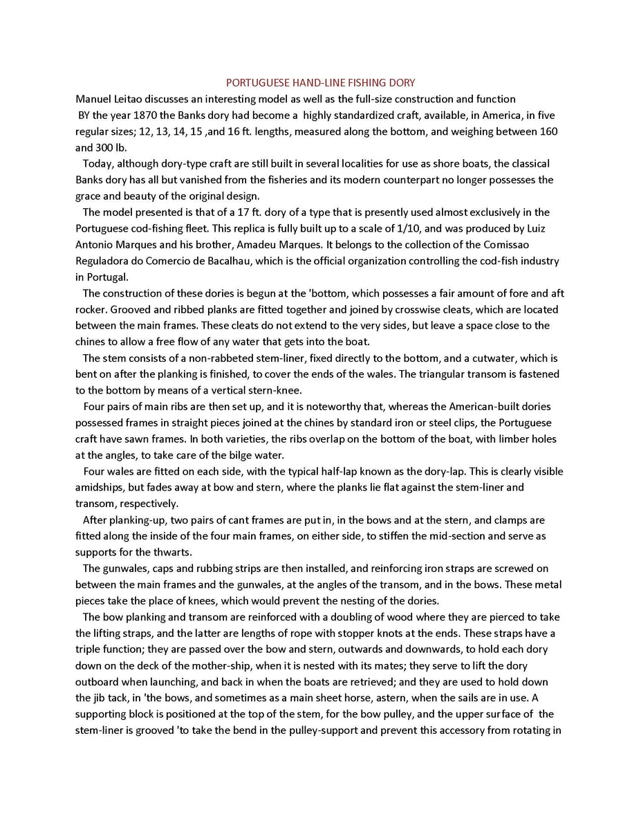 Full Size Plans Scale 1/10 PORTUGUESE HAND-LINE FISHING DORY – Vintage ...