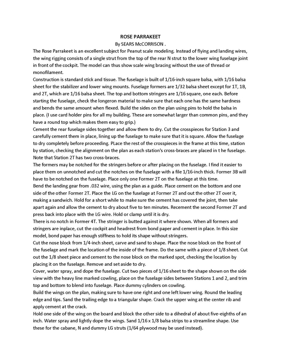 Full size printed plans Peanut Scale "Rose Parrakeet" one of the easie ...