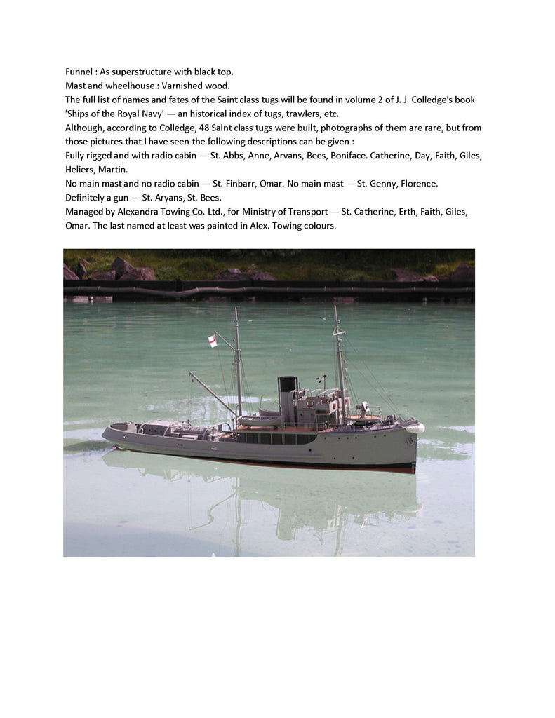 Full Size Printed Plan 1/48 Scale 35 1/4" Radio Control Saint class tu ...