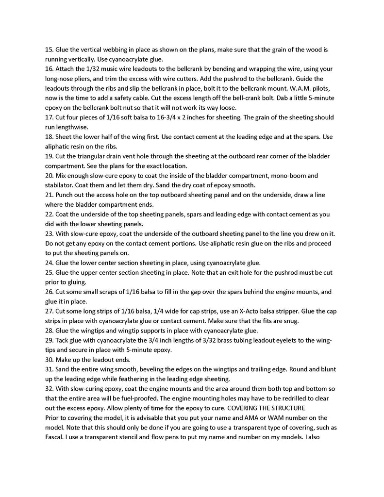 Full Size Printed Plan & Building Notes FAI Combat ** SAMURAI ** Wings ...