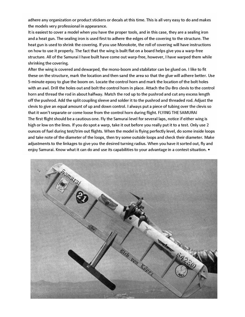 Full Size Printed Plan & Building Notes FAI Combat ** SAMURAI ** Wings ...
