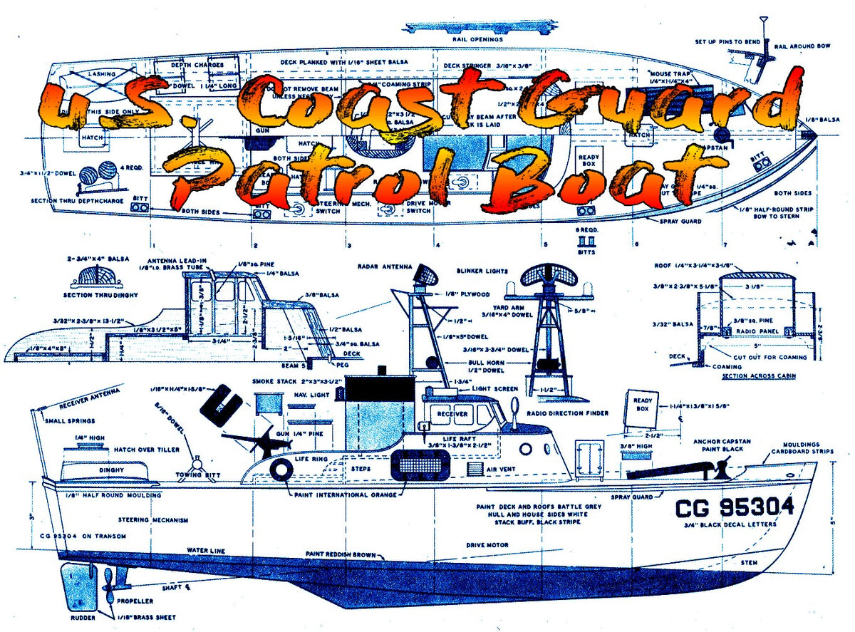 Full Size Printed Plan Semi-Scale 95-ft. U.S. Coast Guard Patrol Boat ...