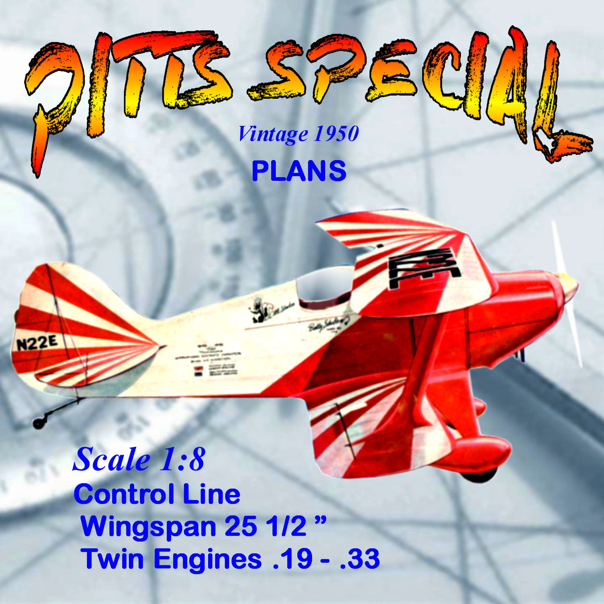 Full size Printed Plans Scale 1:8 Control Line sport or stunt PITTS SP ...