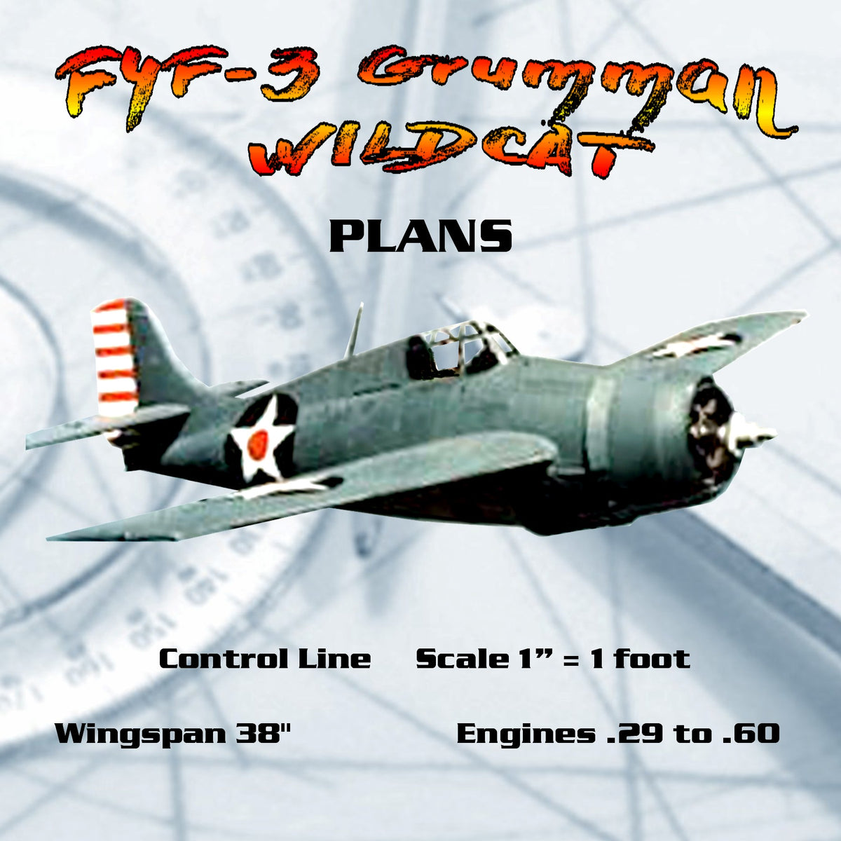 Full Size Printed Plans Control Line Scale 1:12 F4F-3 Grumman WILDCAT ...