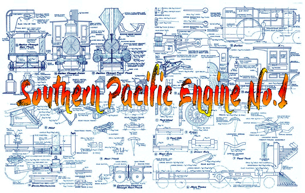Full Size Printed plan to build a wooden 1:18 Southern Pacific Engine ...