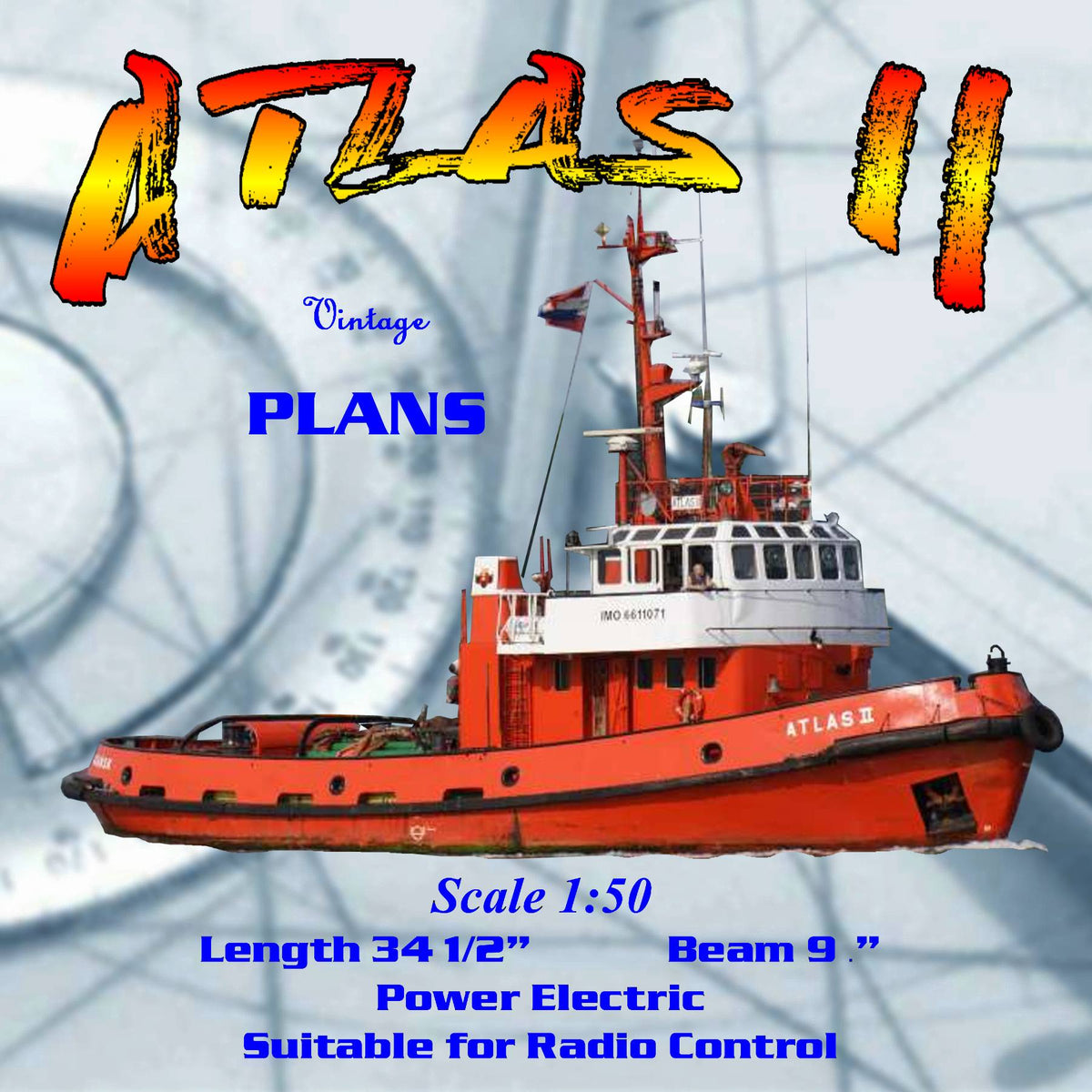 Full Size Printed Plan Scale 1:50 ATLAS II TUG Suitable for Radio Cont ...