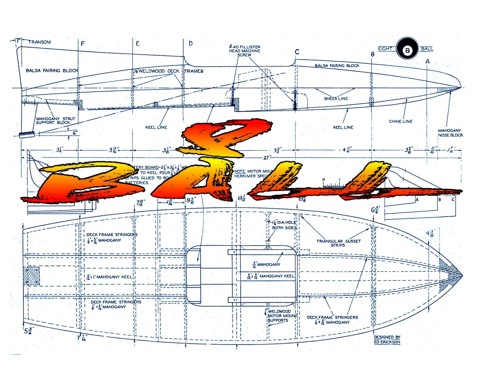 Full Size Printed Plan 1:12 scale Model of H Class Hydroplane for Radi ...