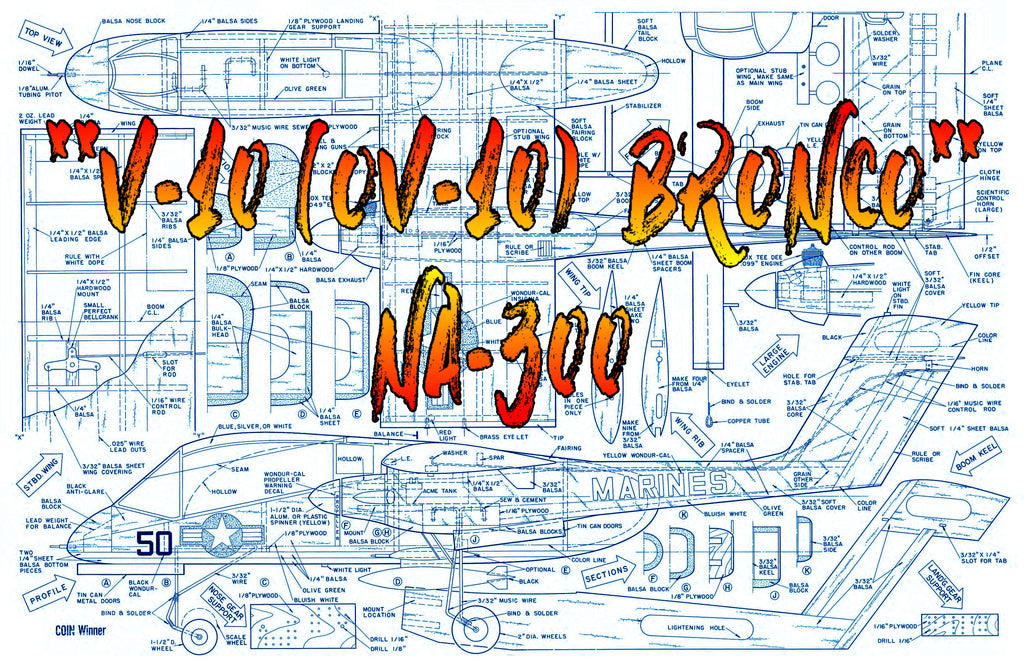 Full size Printed Plans Scale 1:12 Control Line OV-10 Bronco North Ame ...