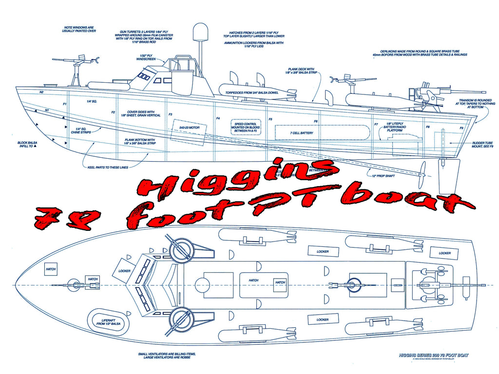 Full Size Printed Plan Scale 1/32 Higgins 78-foot PT boat suitable for ...
