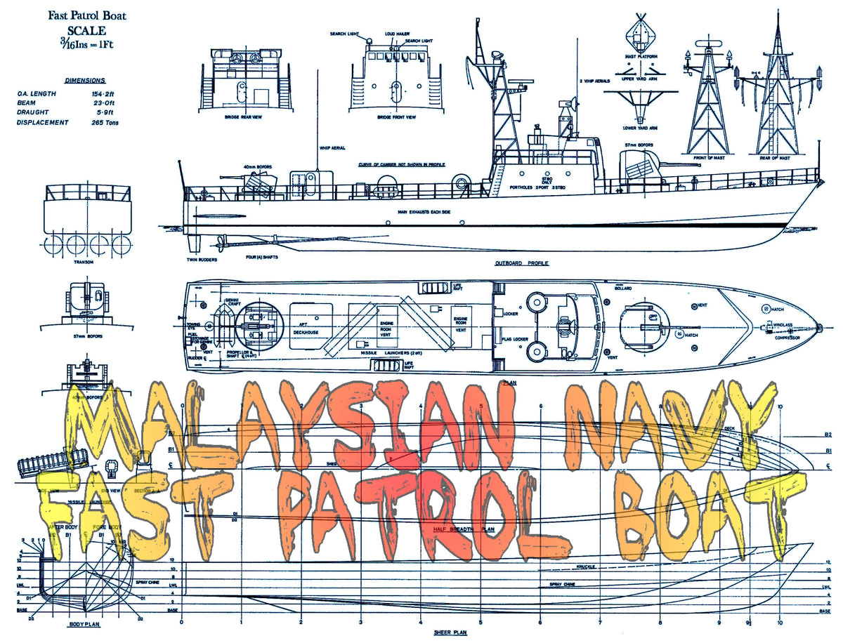 full size Printed Plans & Article Malaysian Navy FAST PATROL BOAT Scal ...