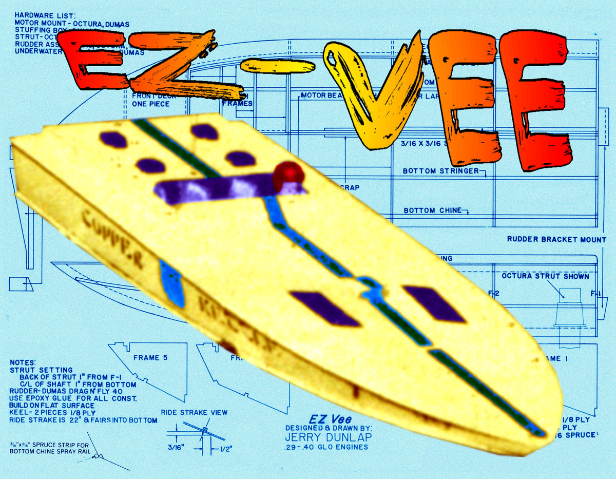 Full Size printed Plan L 32" B 11" Engine .40 easy build Racing boat f ...