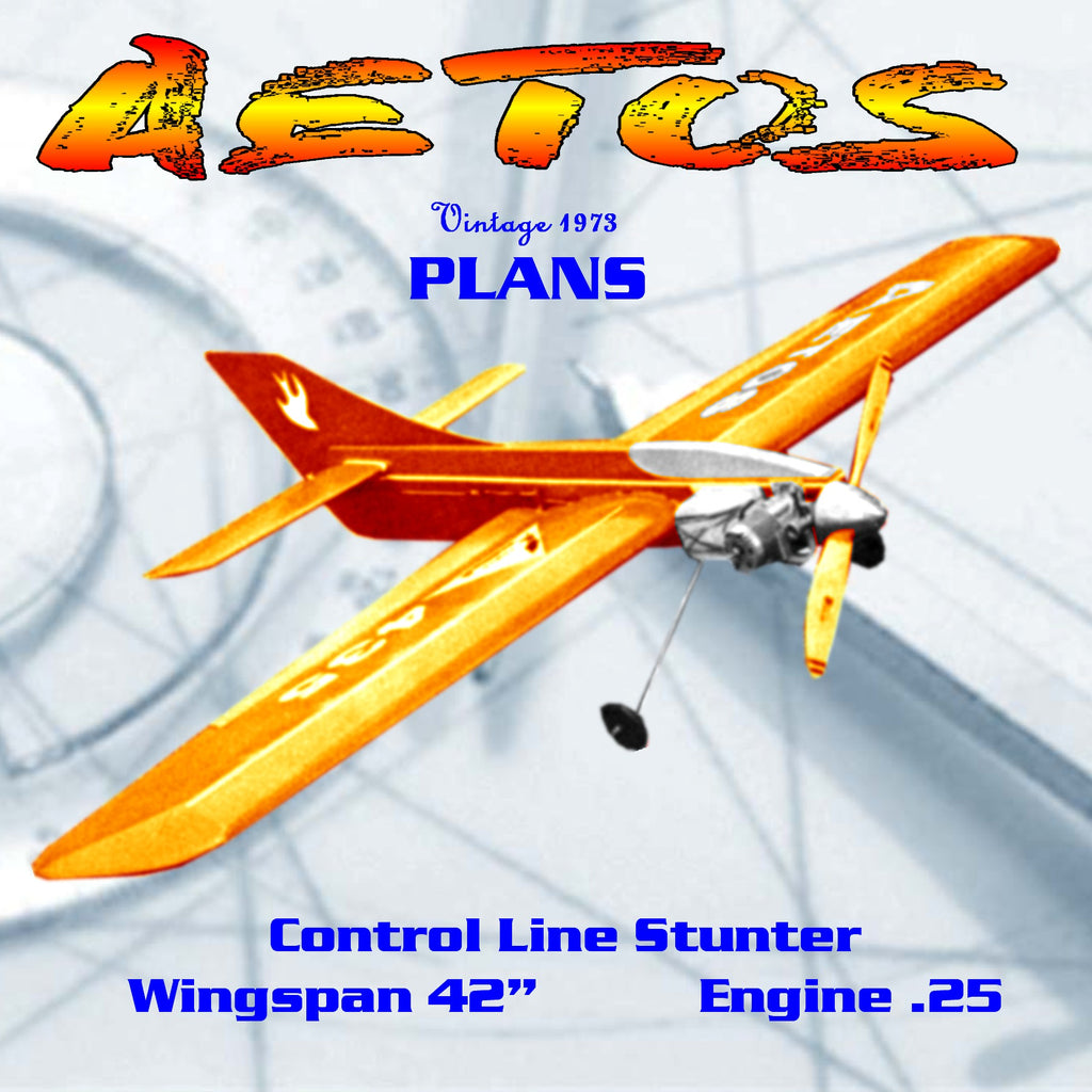 Printed plan vintage 1973 Control Line Stunter "AETOS" profile look do ...
