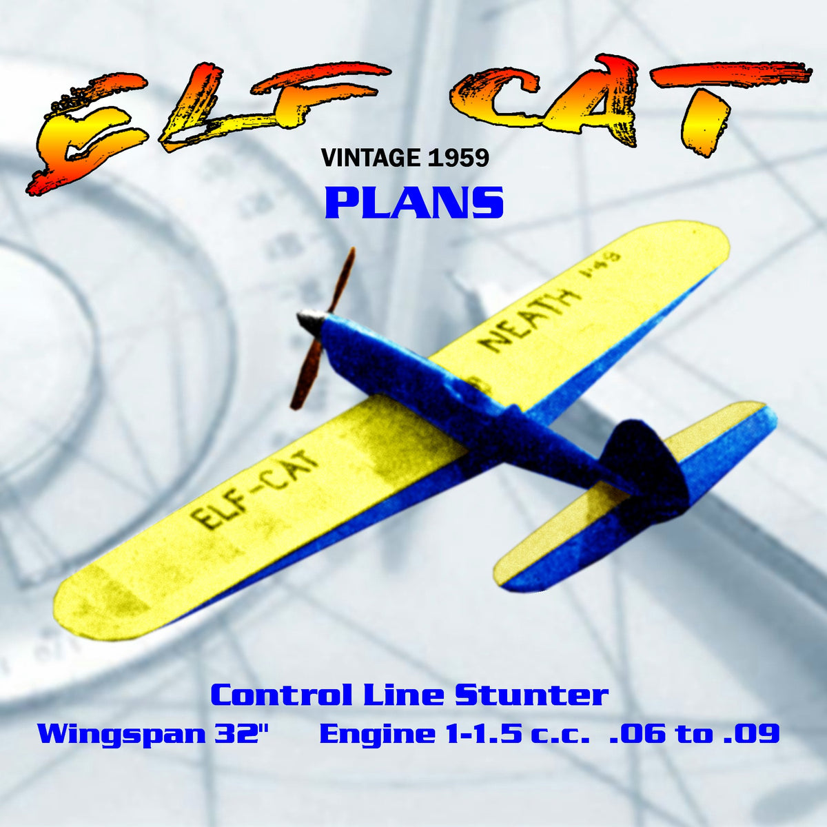 Full Size Printed Plan vintage 1959 Control Line Stunter ELF CAT easy ...