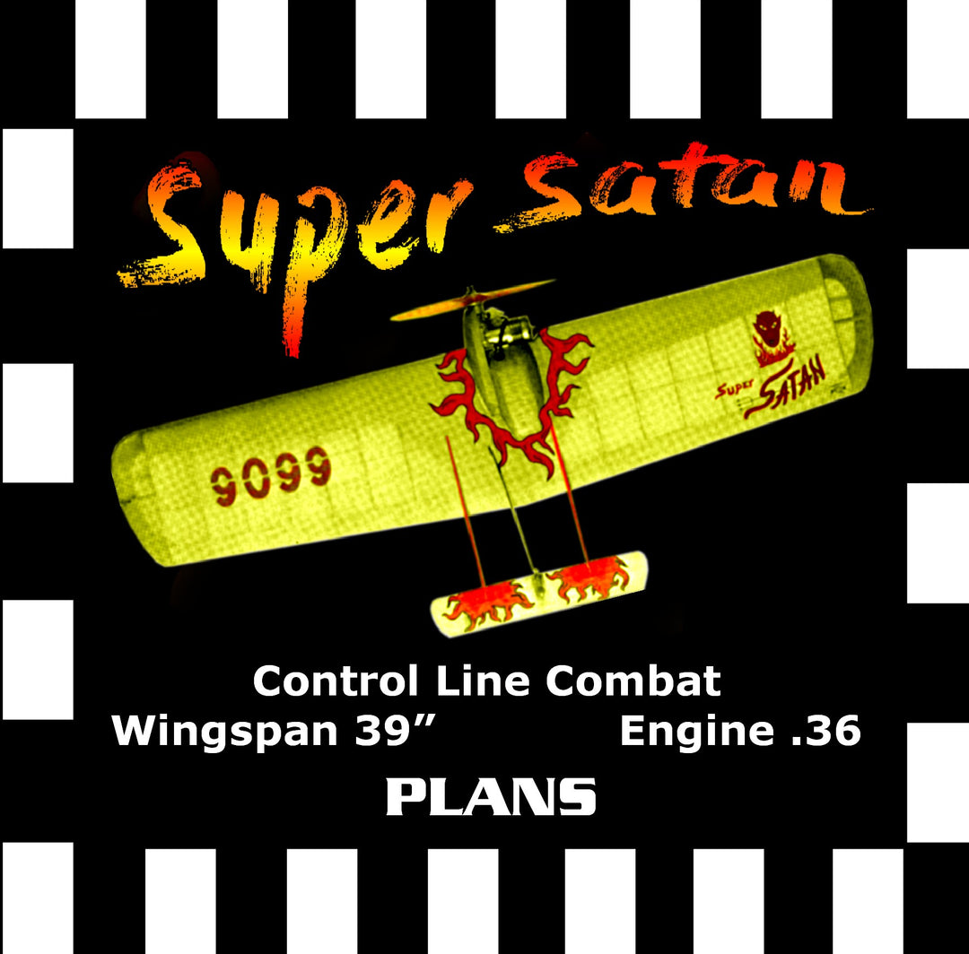 Full Size printed Plans Control Line Combat Engine .36 Super Satan top ...