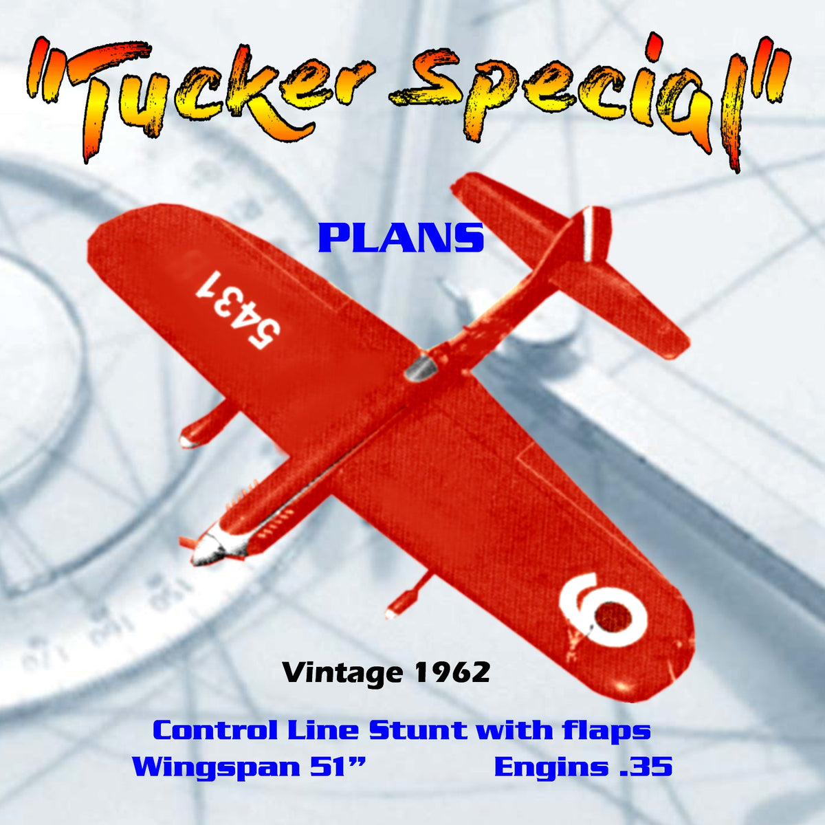 Full Size Printed Plan vintage 1962 Control Line Stunt with flaps "Tuc ...