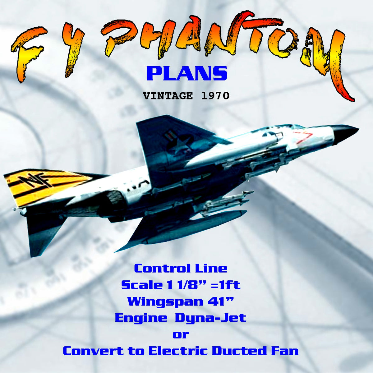 Full size printed F 4 PHANTOM plans vintage 1970 Radio or Control line ...